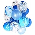 Amazon.com: Siver Confetti Balloons 12" Lalex Blue SET 40. FREE Ribbon ...
