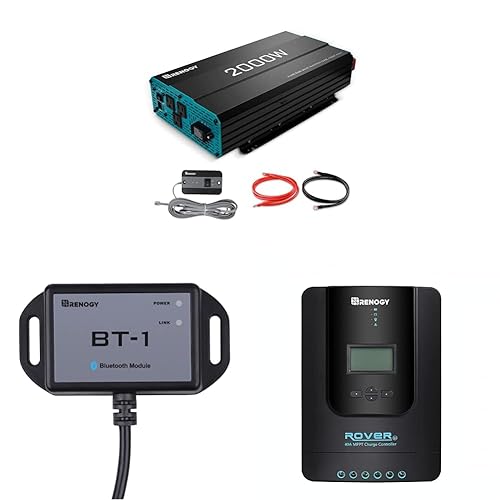 Renogy 2000W Pure Sine Wave Inverter + Renogy 40 Amp Solar Charge Controller + Renogy Bluetooth ...