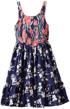 Amazon.com: Lucky Brand Big Girls' Mixed Print Plain Weave Dress, Blue ...