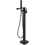 Wowkk Waterfall Tub Filler Freestanding Bathtub Faucet Black Floor ...