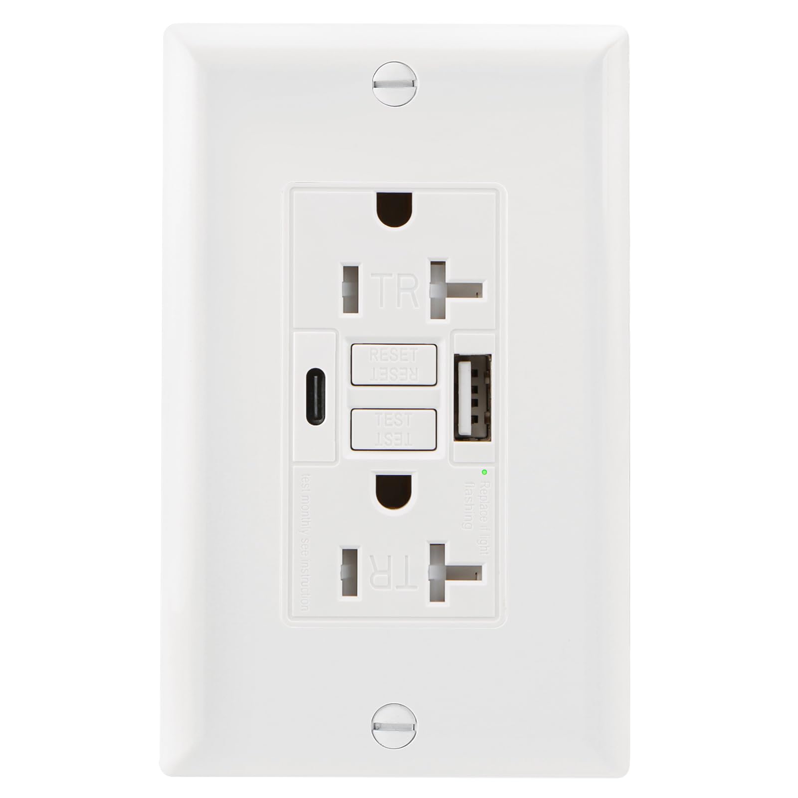 Wengart GFCI Outlet with USB in-Wall,20A Self-Test with LED Indicator ...