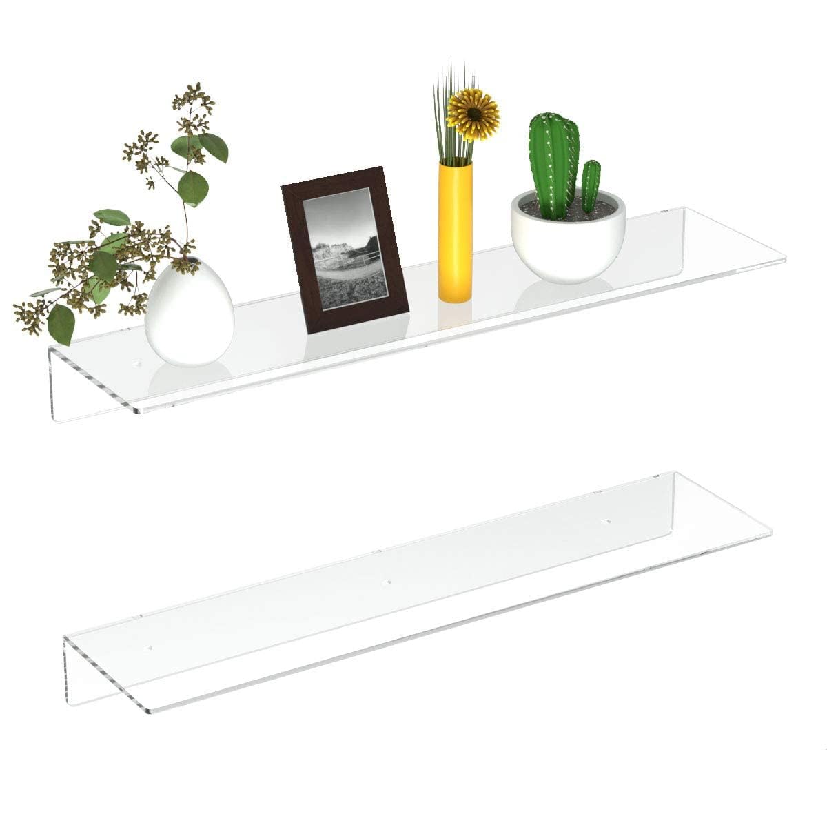 FEMELI 2 PCS 24" Acrylic Floating Shelves, Clear Wall Display Shelves ...