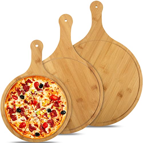 Bamboo Wood Pizza Peel Cutting Board with Handle Set of 3 14'' 12 '' 10 ...