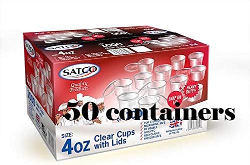 50 Satco Plastic Food Takeaway Microwave Heavy Duty Cups with Lids 2oz ...