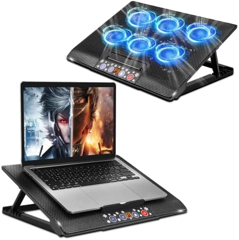 Gaming Laptop Cooler, Six Silent Fans and LCD Screen, High Speed Wind ...
