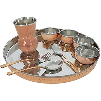 Amazon.com | Indian Dinnerware Set Copper Stainless Steel Thali Plate ...