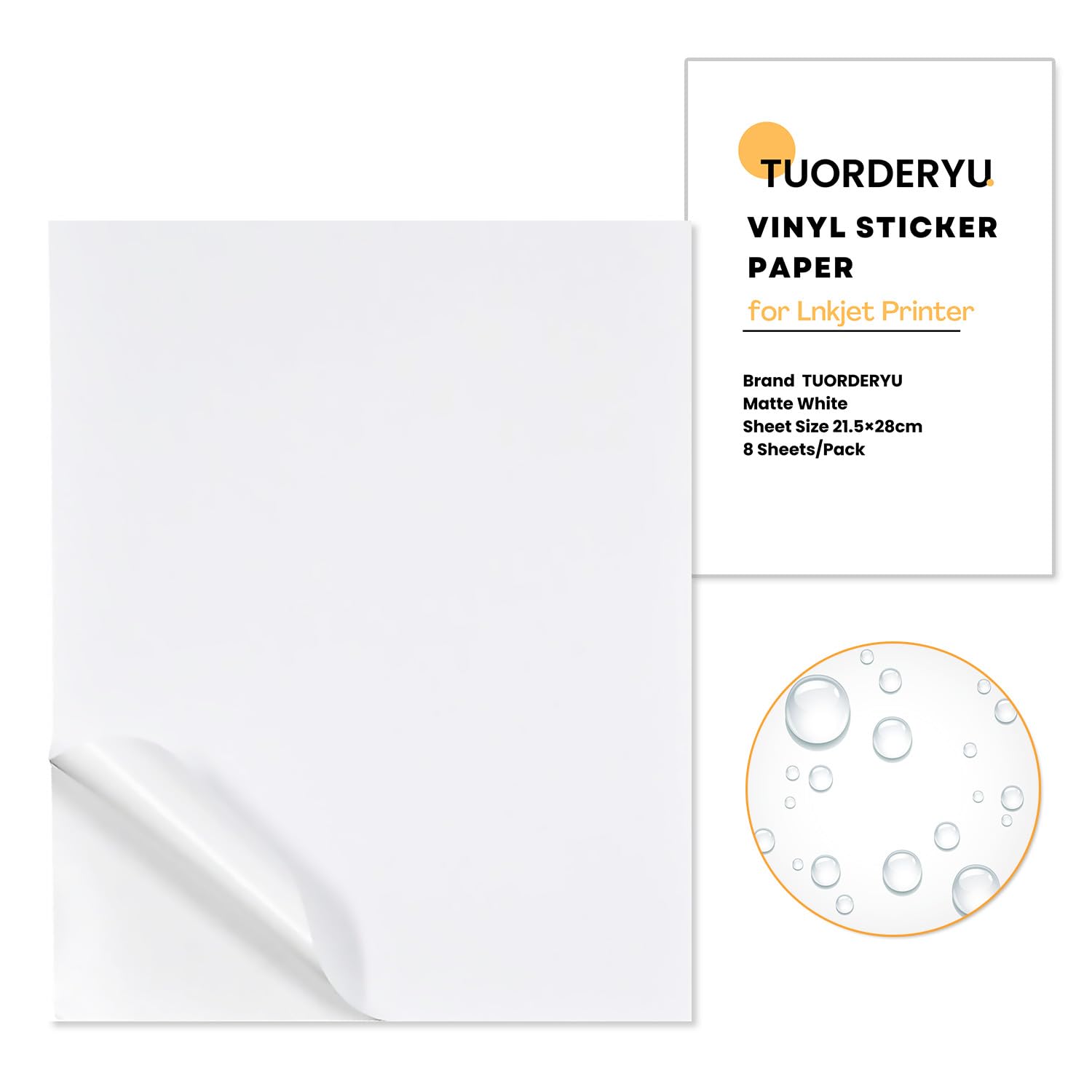 TUORDERYU 8.5 x 11 Inch Printable Vinyl Sticker Paper for Inkjet ...