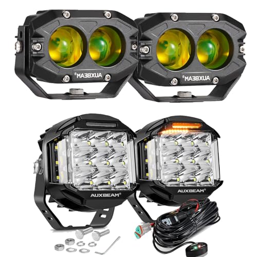 Auxbeam 4 Inch Amber Fog Light+5 in Round LED Light Pods Offroad ...