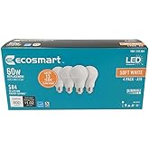 EcoSmart 60W Equivalent Soft White A19 Energy Star and Dimmable LED Light Bulb (4-Pack) - Amazon.com