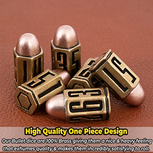 Bullet Metal Dice Set - Six Brass D6 Dices - Great for DND, Warhammer ...