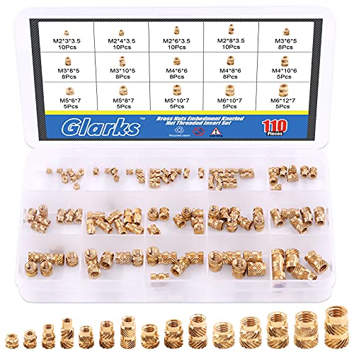 Glarks 110Pcs M2 M3 M4 M5 M6 Female Thread Knurled Nuts Brass Threaded ...