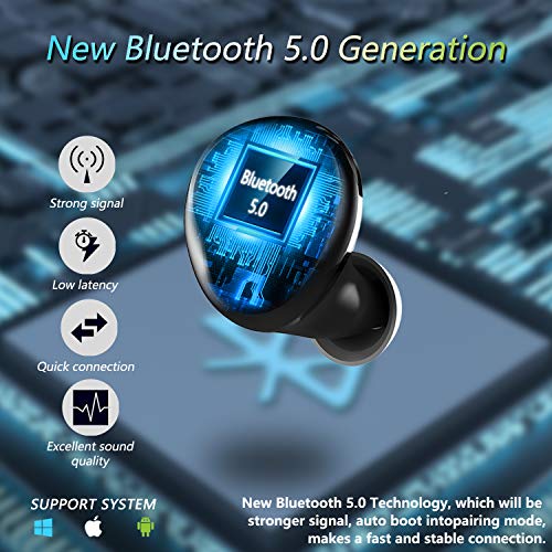True Wireless Earbuds, Bluetooth 5.0 Headphones with Charging Case LED ...