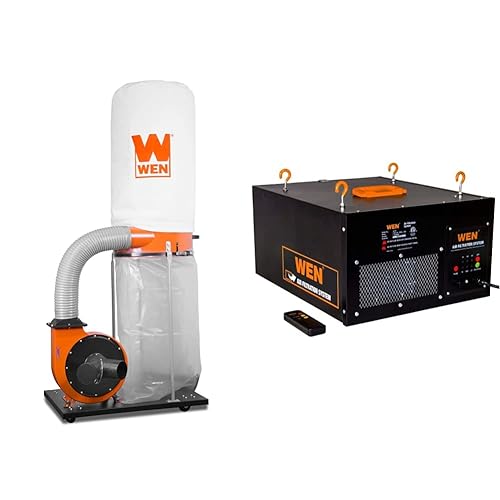 WEN DC1300 1,300 CFM 14-Amp 5-Micron Woodworking Dust Collector with 50-Gallon Collection Bag ...
