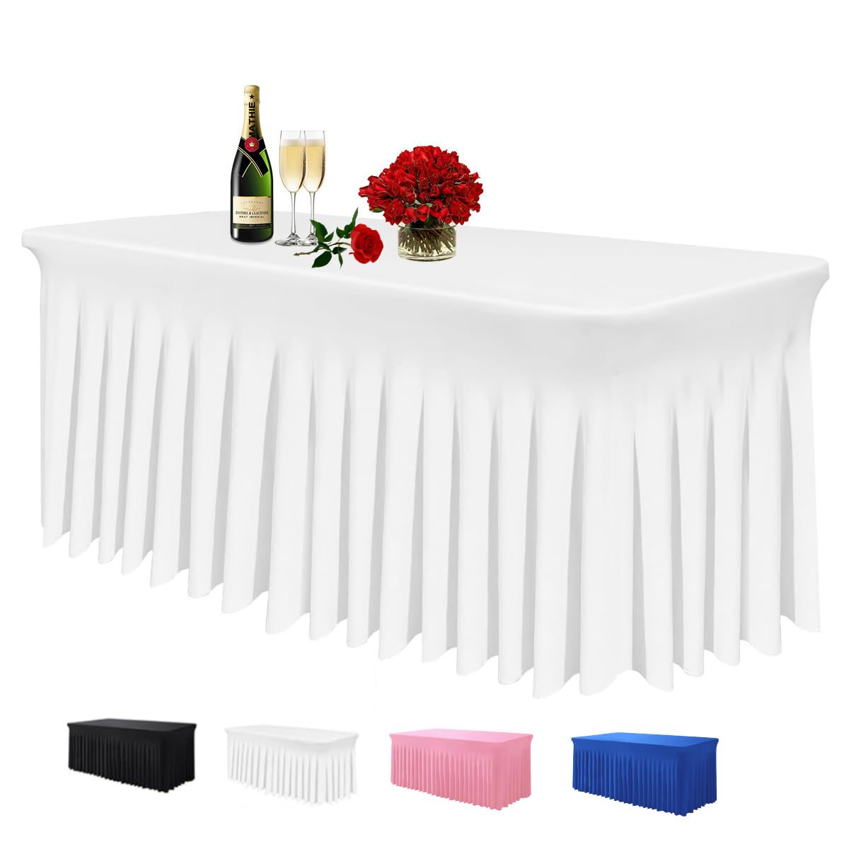 Albassa Table Skirts for Rectangle Tables 6ft, Spandex Table Covers for ...
