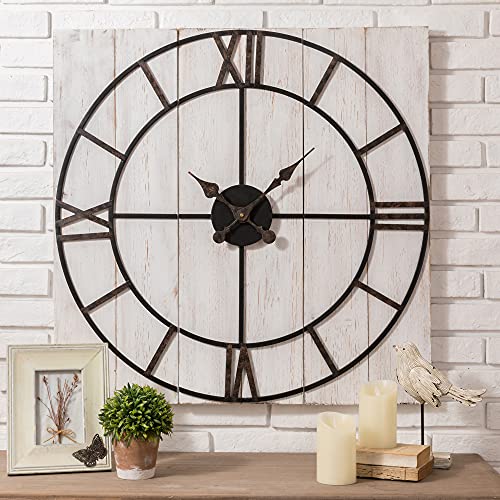glitzhome 32" Large Wall Clock Farmhouse Black White Wall Clocks with ...