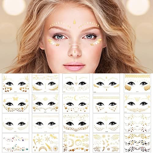 Face Sticker, Temporary Tattoo Sticker, 20 Sheets, Face Metallic ...