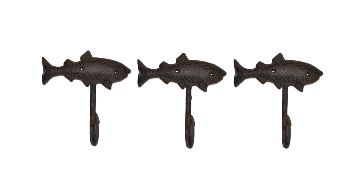 Vintage Fish Wall Coat Hooks - Set of 3 - Cast Iron Hangers for Coats ...