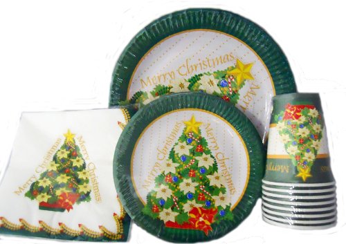 Amazon.com | Merry Christmas Party Set - Serves 16 - Disposable ...