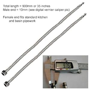 2 x 900mm Long Flexible Hose Pipe Tap Tails For 10mm Monobloc Basin Or ...