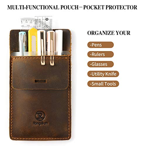 Ringsun Pocket Protector for Men, Full Grain Leather Pen Protect Holder ...