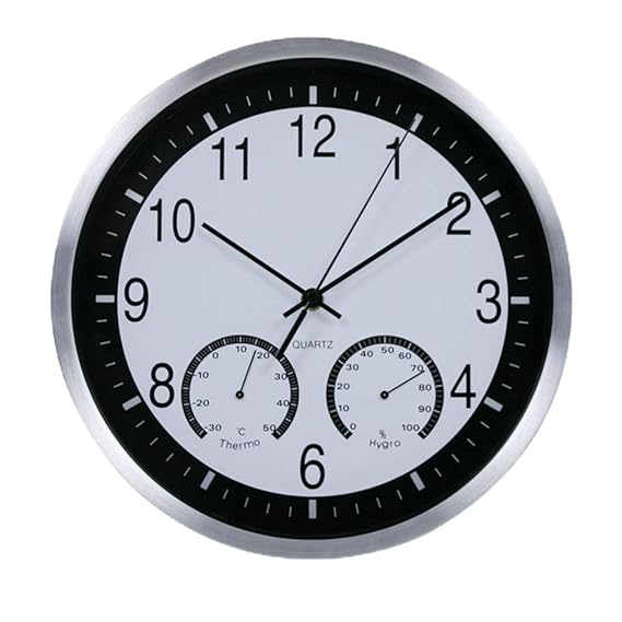 Justup Wall Clock with Temperature & Humidity, 12inch Non-Ticking ...