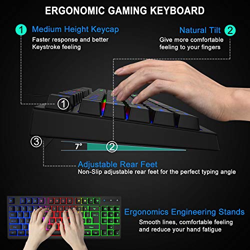 MFTEK RGB 87 Keys Gaming Keyboard and Mouse Combo with Large Mouse Pad ...