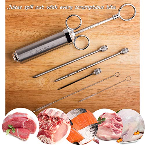 Meat Injector Kit Stainless Steel Food Syringe & 3 Marinades Needles ...