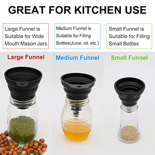 3 Sizes of Kitchen Funnel Set, Food Grade Funnels for Filling Bottles, Premium Silicone ...