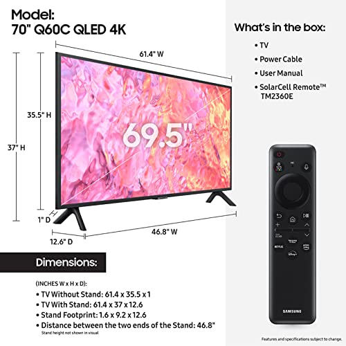 SAMSUNG 70-Inch Class QLED 4K Q60C Series Quantum HDR, Dual LED, Object ...