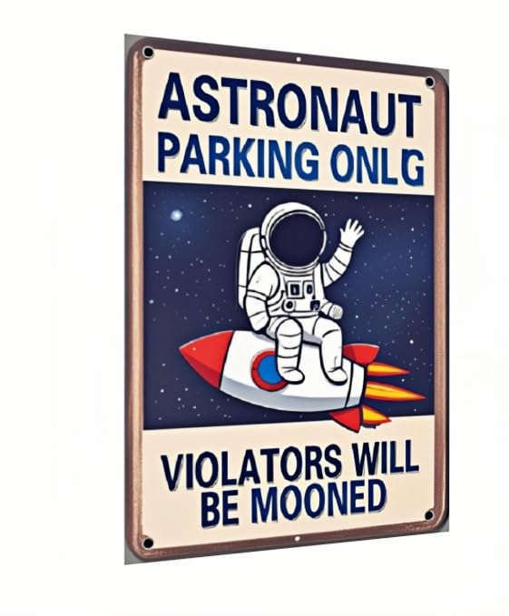 Carastora "Astronaut Parking Only" Sign – Metal Outer Space-Themed ...