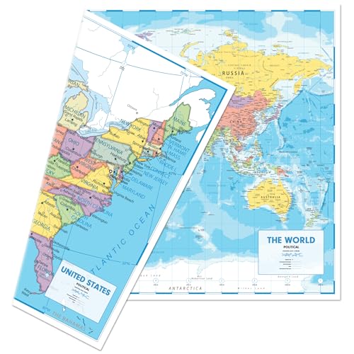 Hambli World & US Map – 36” x 25” Extra Large, Double Sided Map of the ...