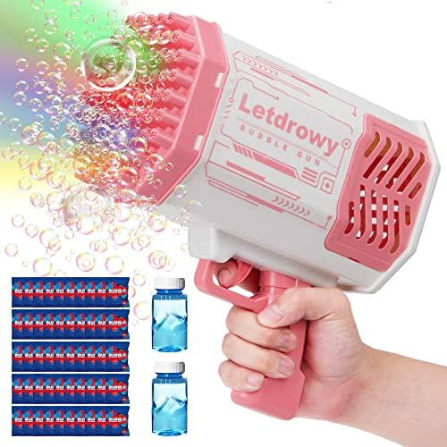 Pink Bubble Machine for Girls - 69 Holes Bubble Guns with Colorful ...