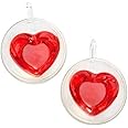 Amazon.com | Cool Cook 2 Pack Heart Shaped Double Walled Insulated Glass Coffee Mugs or Tea Cups ...