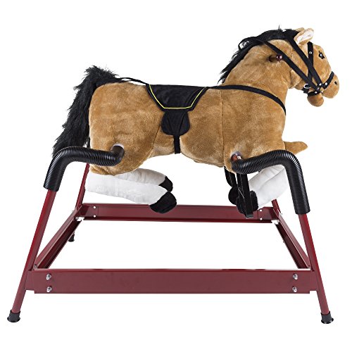 Spring Rocking Horse Plush Ride on Toy with Adjustable Foot Stirrups ...