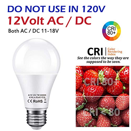 Bayshe 12V LED Light Bulb 60Watt Equivalen E26 7W 630Lm 12 Volt Low Voltage Lights AC/DC 11-18V ...