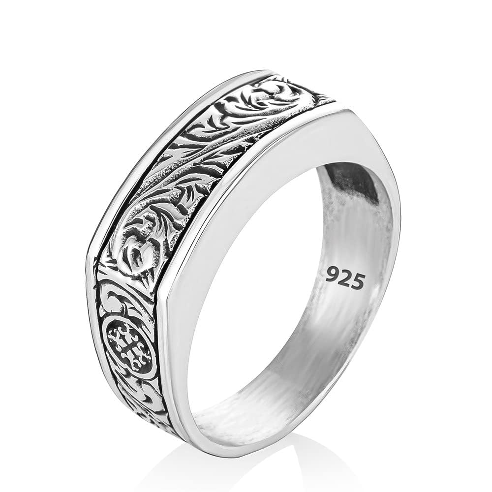925 Sterlng Silver Handmade Engraved Ring for Men, Elegant Silver Band ...