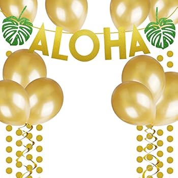 Amazon.com: TMCCE Hawaiian Aloha Party Decorations Large Gold Glittery ...