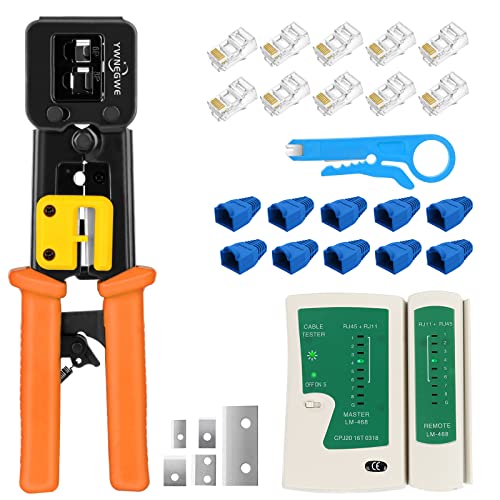Ethernet Crimper Kit RJ45 Cat6 Cat5e Crimping Tool Pass Thru with 10PCS ...