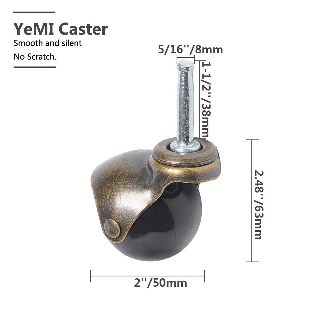 Ball Castor Wheels 2 Inch(50mm) Swivel Casters with Stem Socket ...