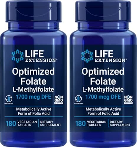 Life Extension Optimized Folate, 180 Veg Tablets (Pack of 2) L ...