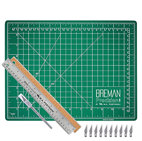 WA Portman Craft Cutting Mat Metal Ruler & Craft Knife Set - 9x12 Inch ...