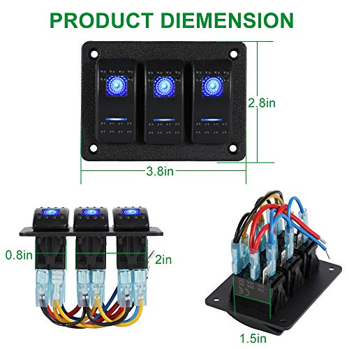 3 Gang Aluminum Rocker Switch Panel - JOYHO 12/24V Waterproof 5 Pin ON ...