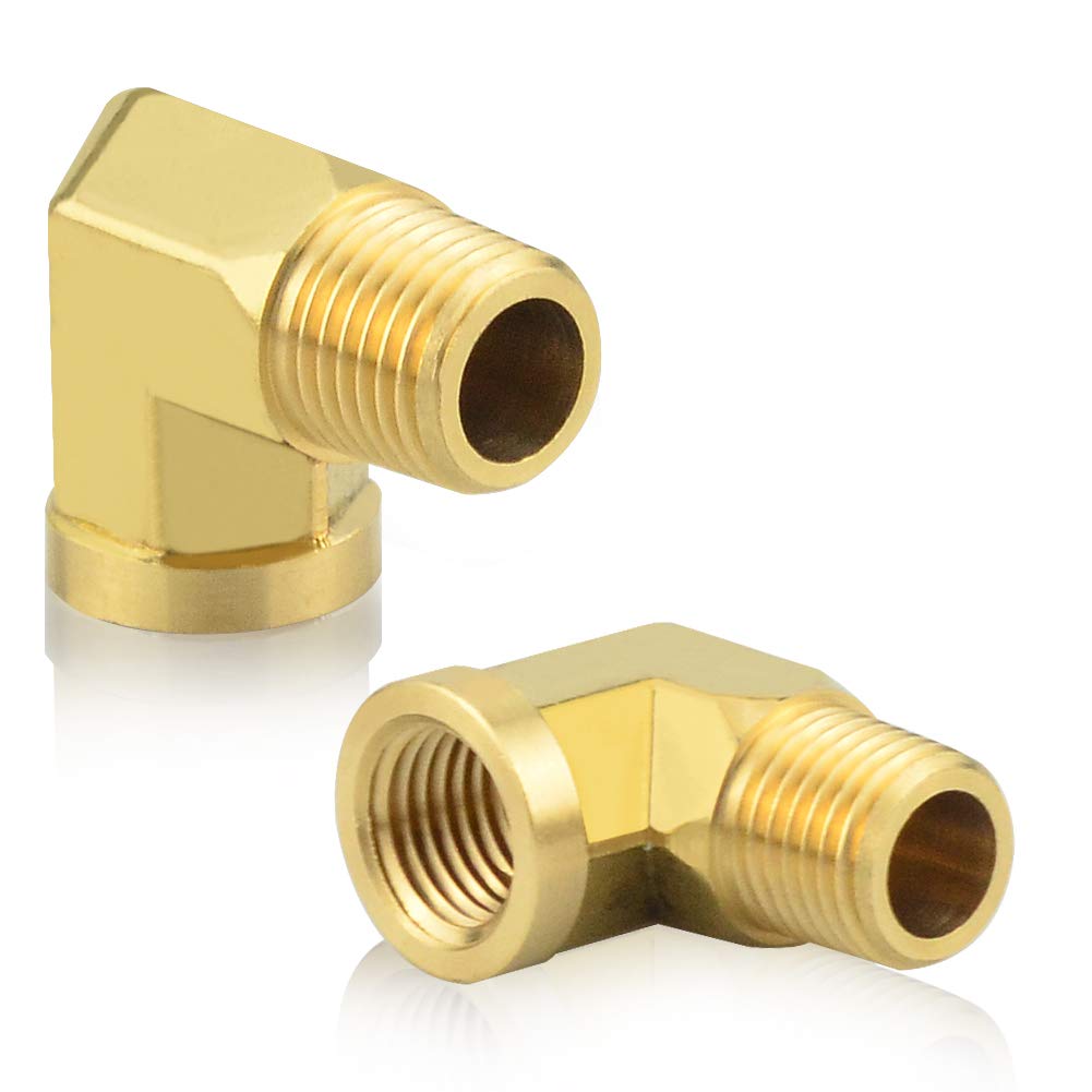 Gasher 2pcs 90 Degree Barstock Street Elbow, 1/4 Inch NPT Male Pipe to 1/4 Inch NPT Female Brass ...