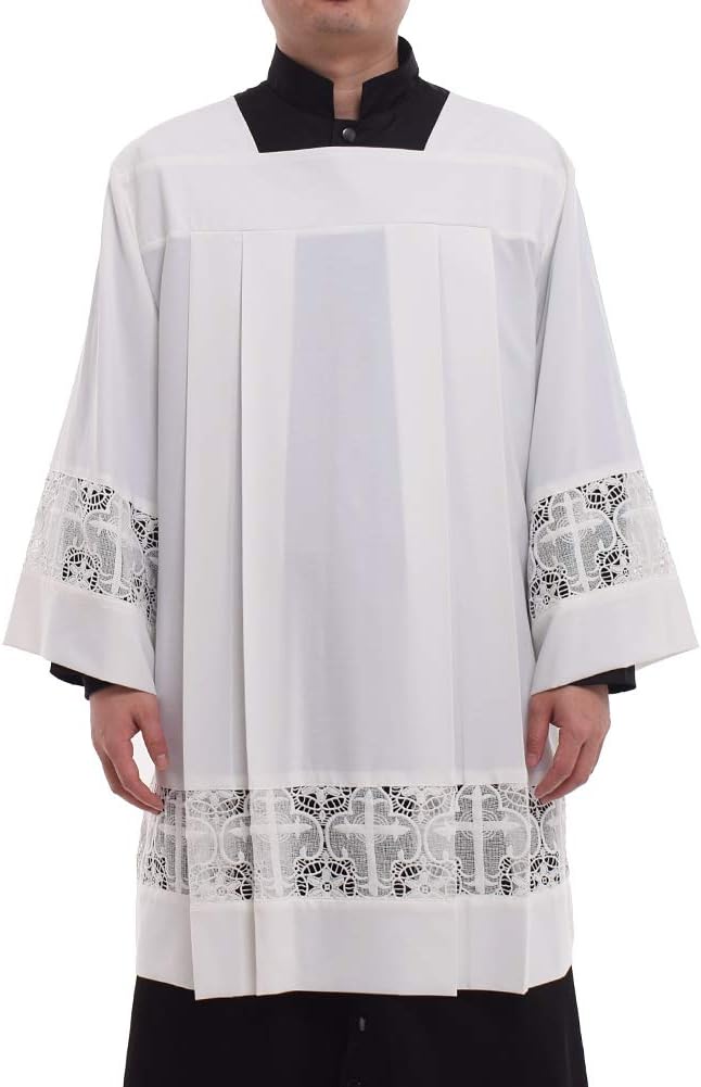 BLESSUME Catholic Pleated Lace Surplice Liturgical Cotta Vestment (XL ...