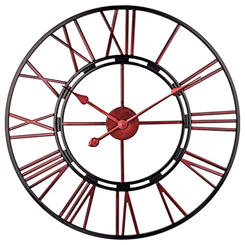BEW Large Wall Clock, 24 Inch Red Skeleton Vintage Industrial ...