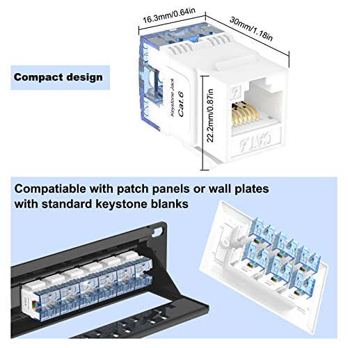 VCELINK Cat6 RJ45 Keystone Jacks, 180-Degree Ethernet Wall Jack Punch Down, Slim Cat5e Cat5 ...