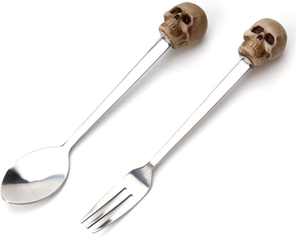 Amazon.com | TBWHL Skeleton Head Spoon Fork Set Skull Decor Mini Fork ...