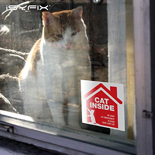 iSYFIX Cat Inside Alert Signs Stickers - 4 Pack 5x5 Inch - Premium Self ...