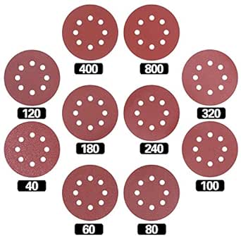 Swpeet 60 Pcs 10 Sizes 5 Inch 8 Hole Sanding Discs Sandpaper Hook and ...