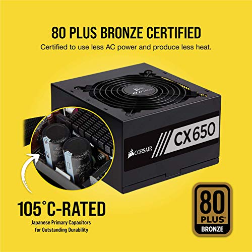 Corsair CX Series 650 Watt 80 Plus Bronze Certified Non-Modular Power Supply (CP-9020122-NA ...